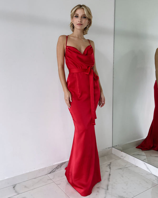 Red Open Back Gown Dress - IKL BOUTIQUE
