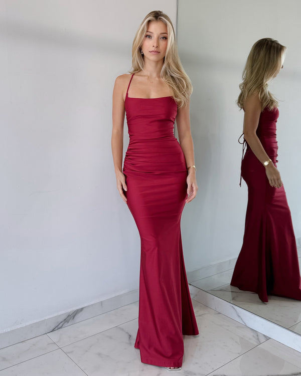 Red Open Back Gown Dress - IKL BOUTIQUE