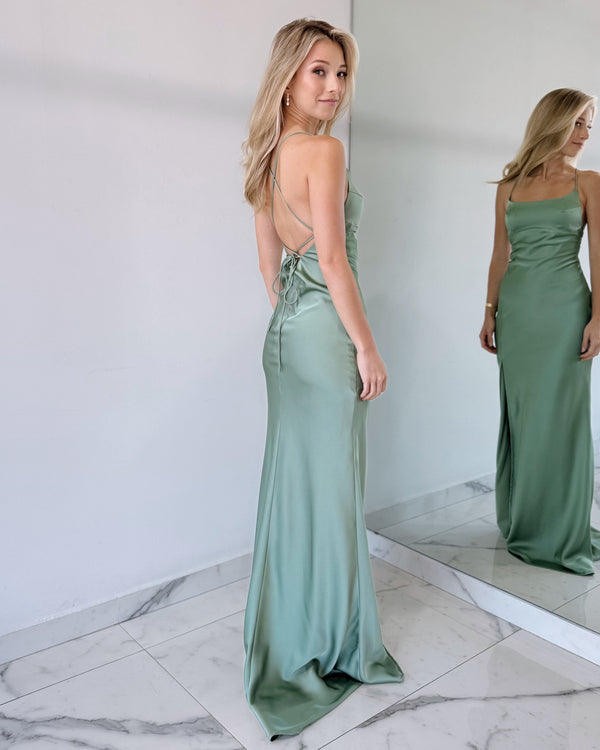 Green Open Back Gown Dress - IKL BOUTIQUE