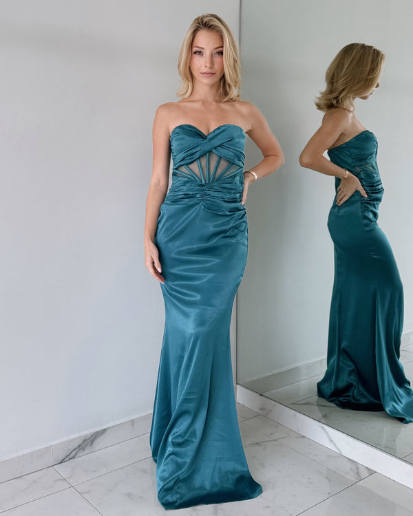 Turquoise Strapless Gown Dress - IKL BOUTIQUE