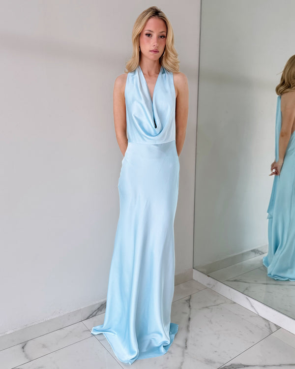 Baby Blue Open Back Gown Dress - IKL BOUTIQUE
