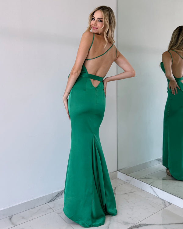 Green Open Back Gown Dress - IKL BOUTIQUE