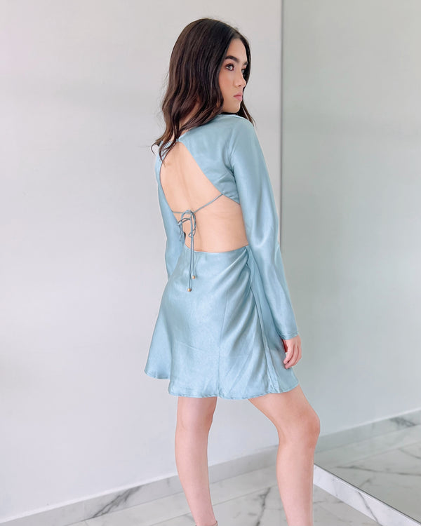 Baby Blue Open Back Mini Dress - IKL BOUTIQUE